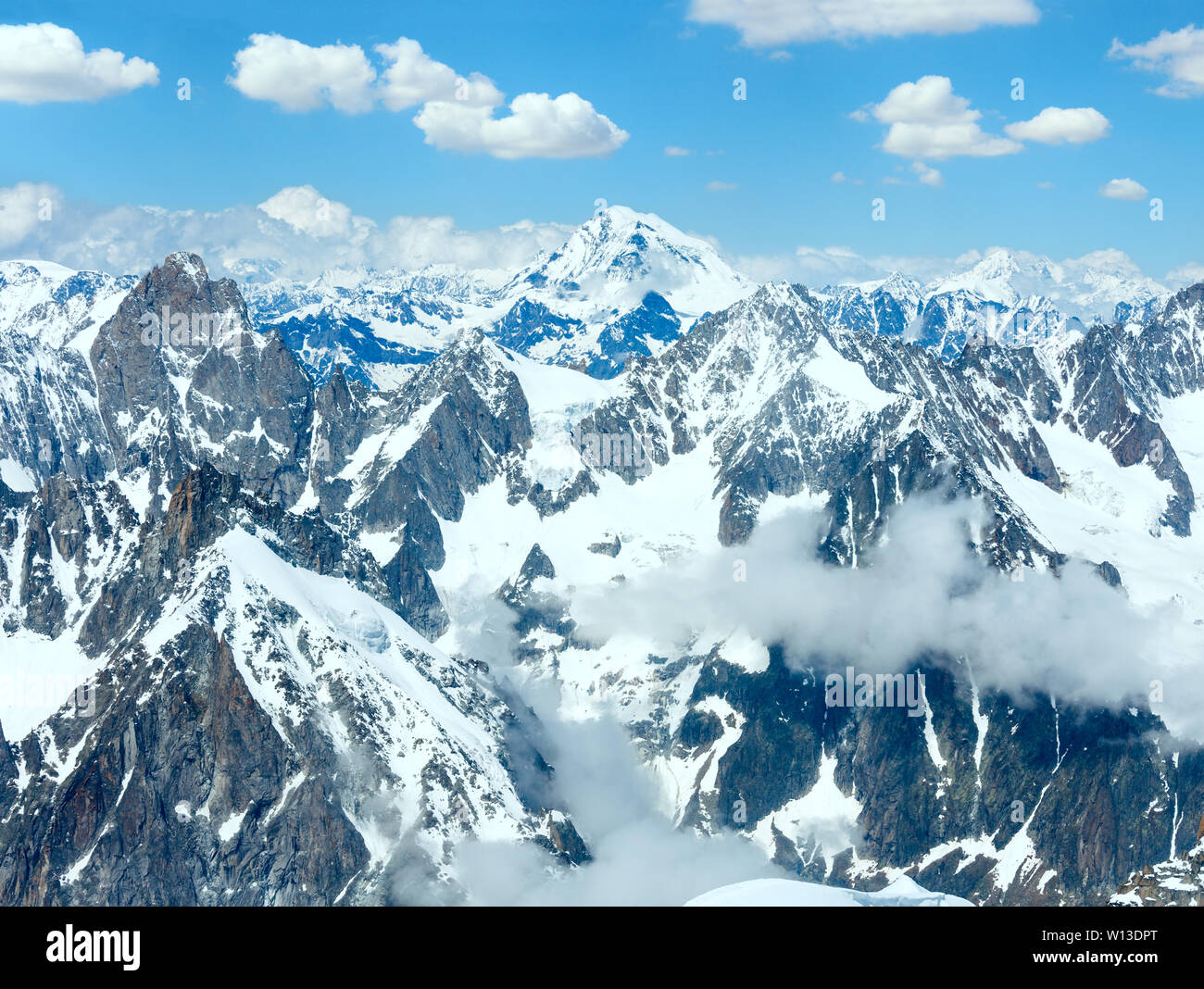 Mont Blanc mountain massif summer landscape. View from Aiguille du Midi Mount, French Stock ...