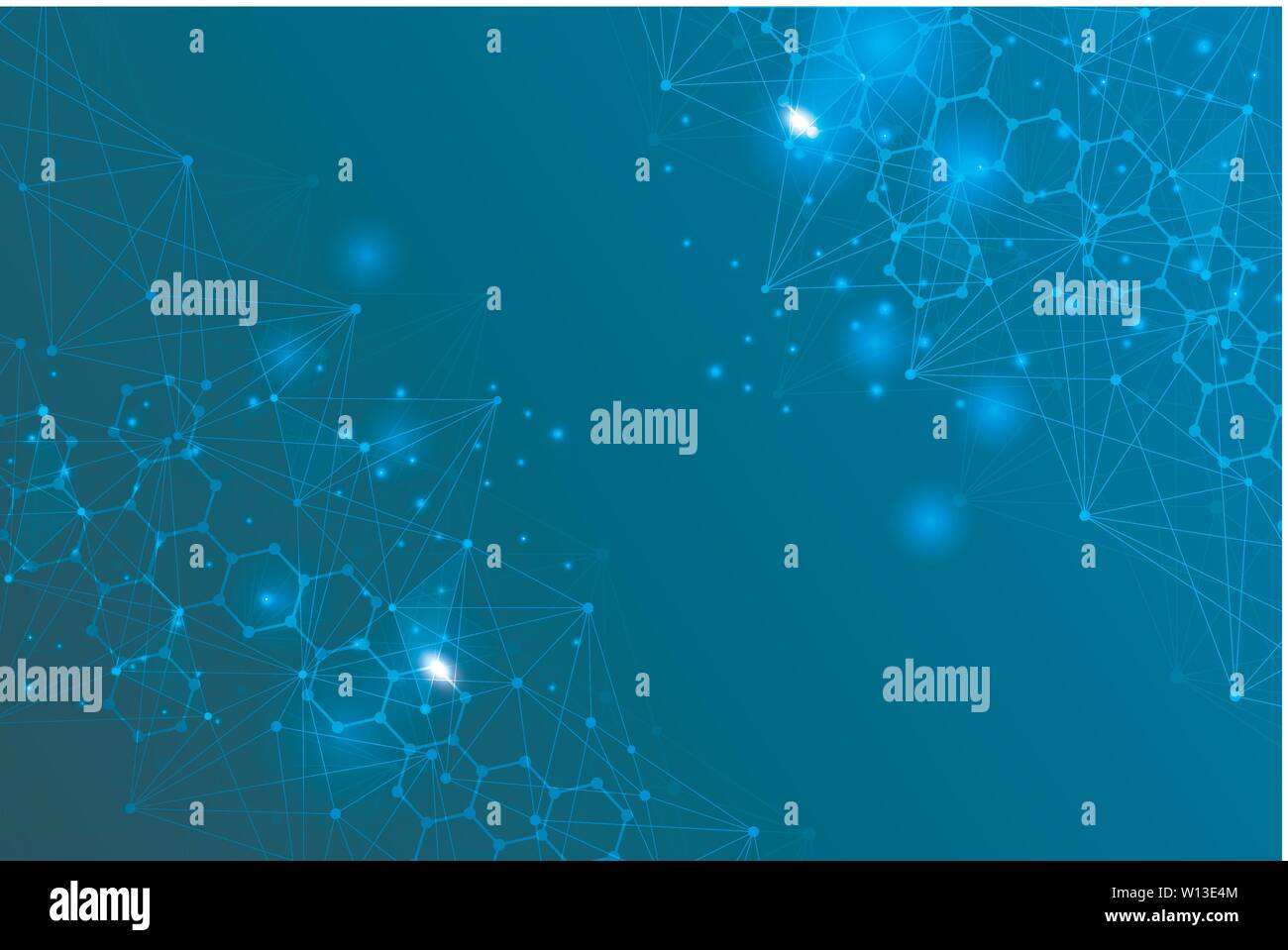 Science network pattern, connecting lines and dots. Technology hexagons ...