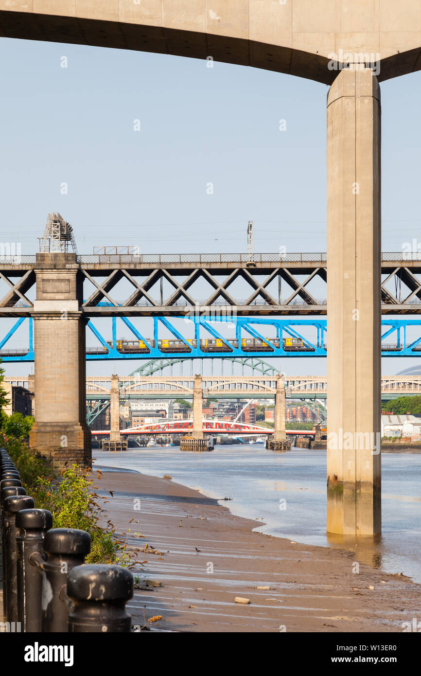 The view beneath Redheugh Bridge along the River Tyne. The numerous ...