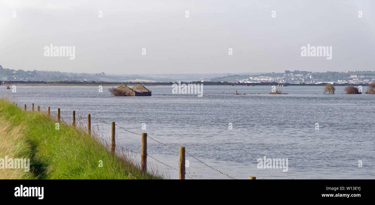 View across flooded Horsey Island & River Taw to Appledore Braunton ...