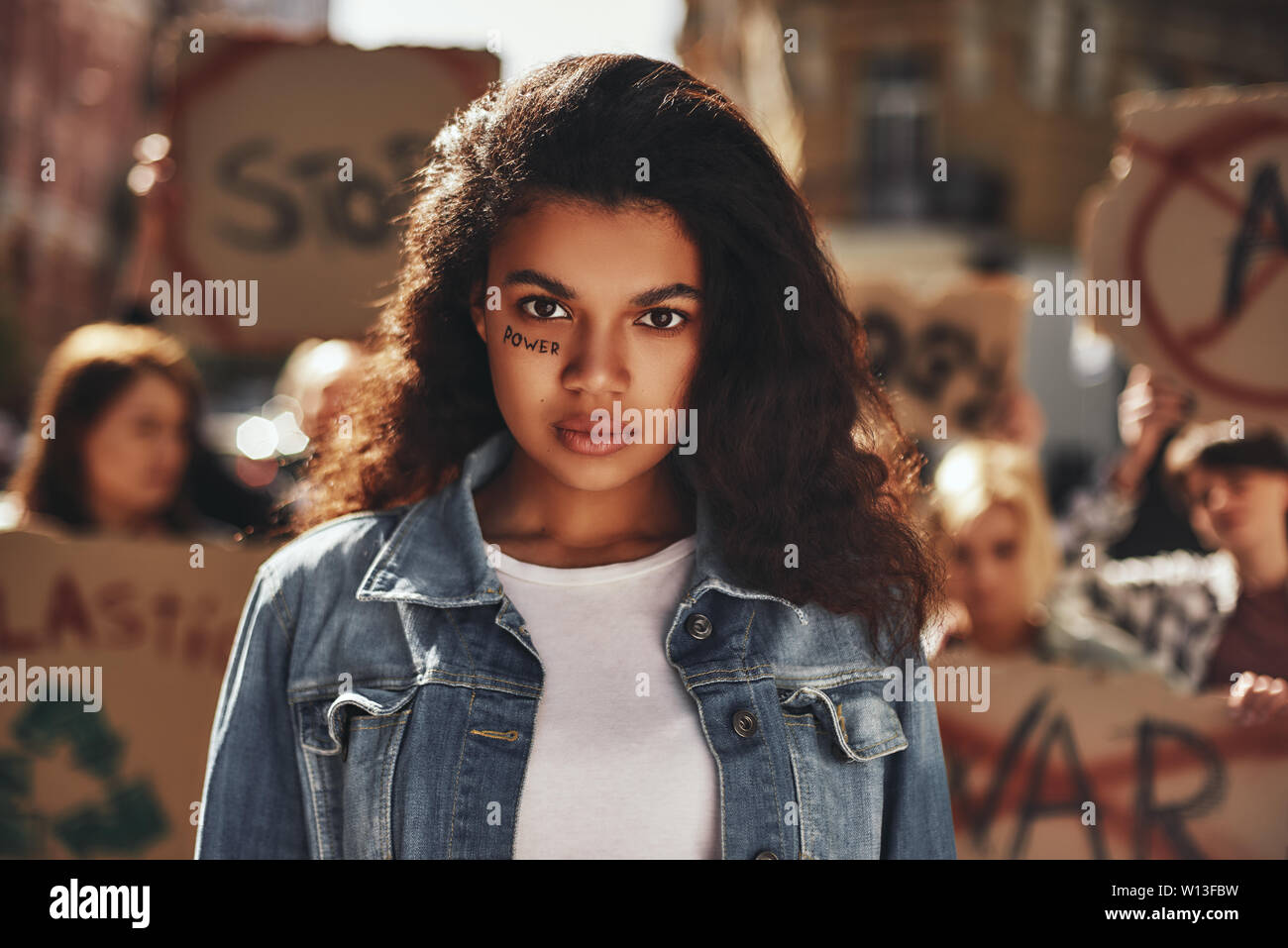 Women power. Afro american woman with word power written on her face ...