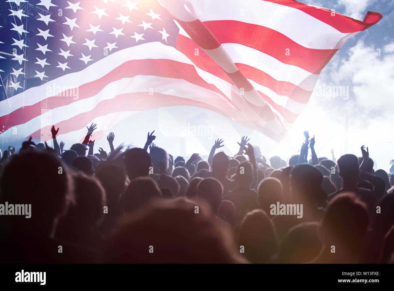 Crowd of people celebrating Independence Day. United States of America ...