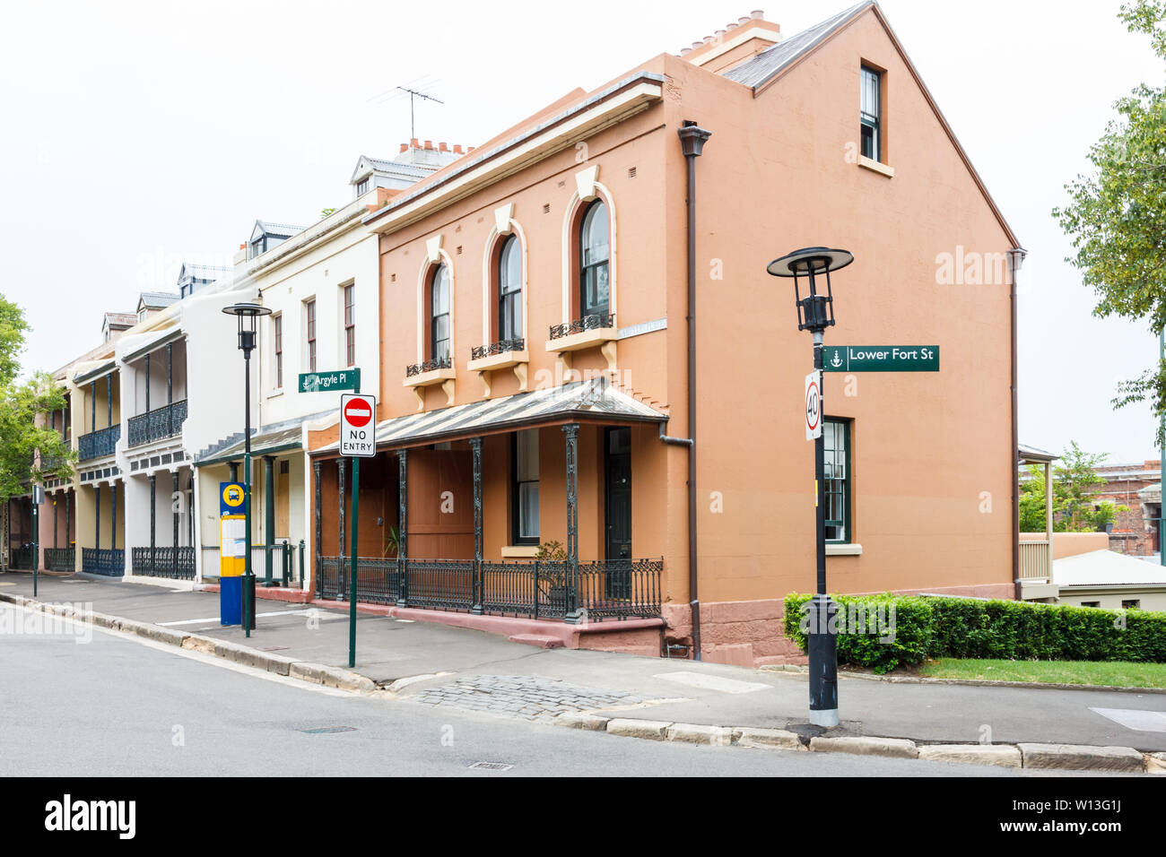 Sydney, Australia - January 2nd 2014: Houses in Lower Fort Street. This ...
