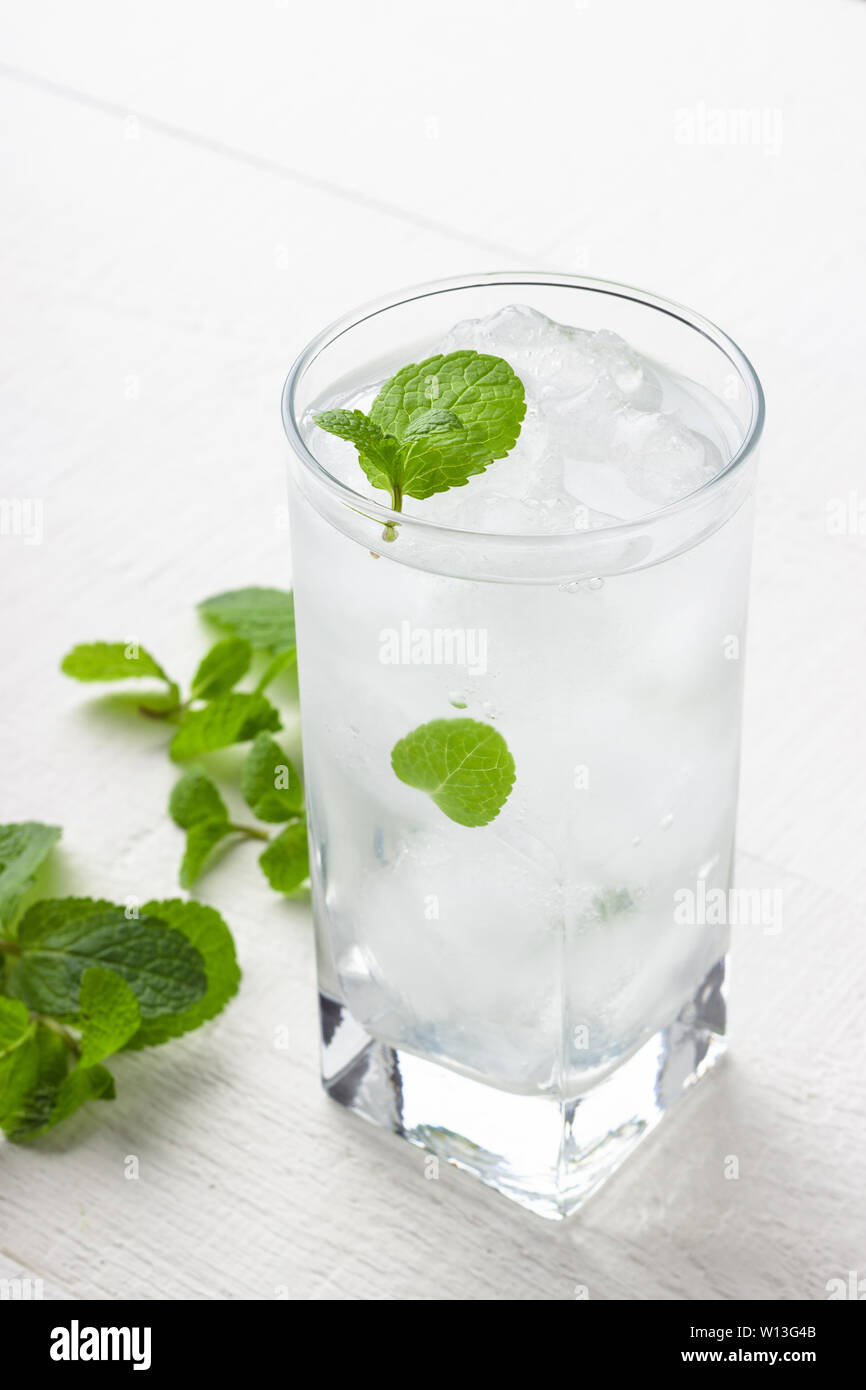 Cold glass of drinking water with ice and mint Stock Photo - Alamy