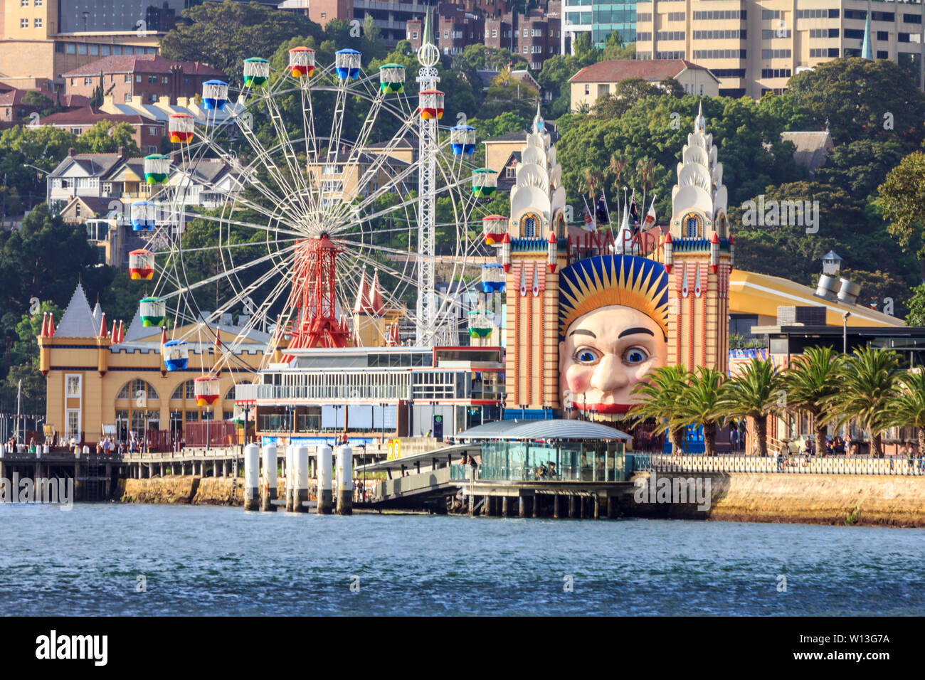 Sydney, Australia - January 4th 2014: Luna Park,from the harbour. The ...