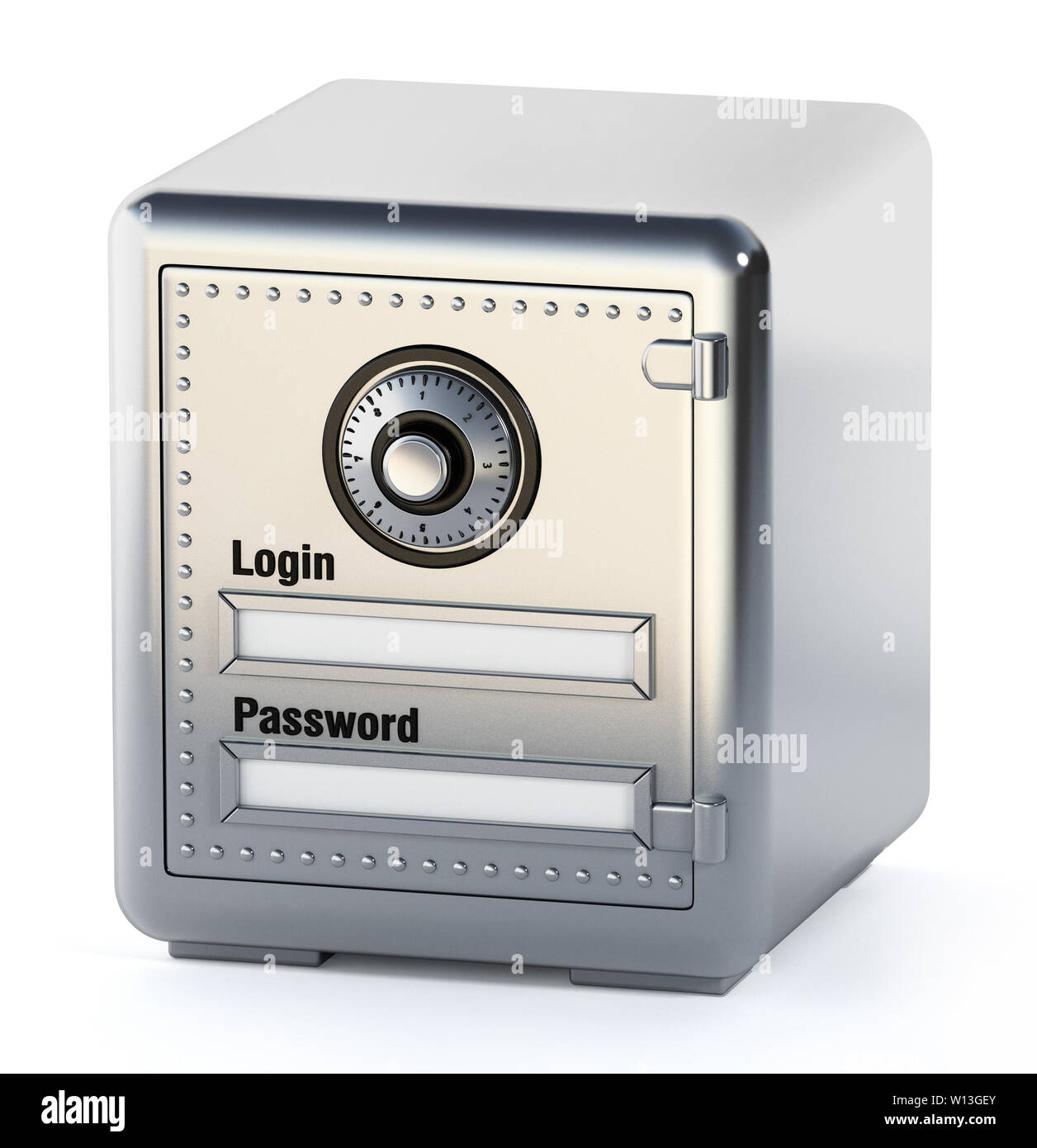 Steel safe with login and password screen. 3D illustration Stock Photo ...
