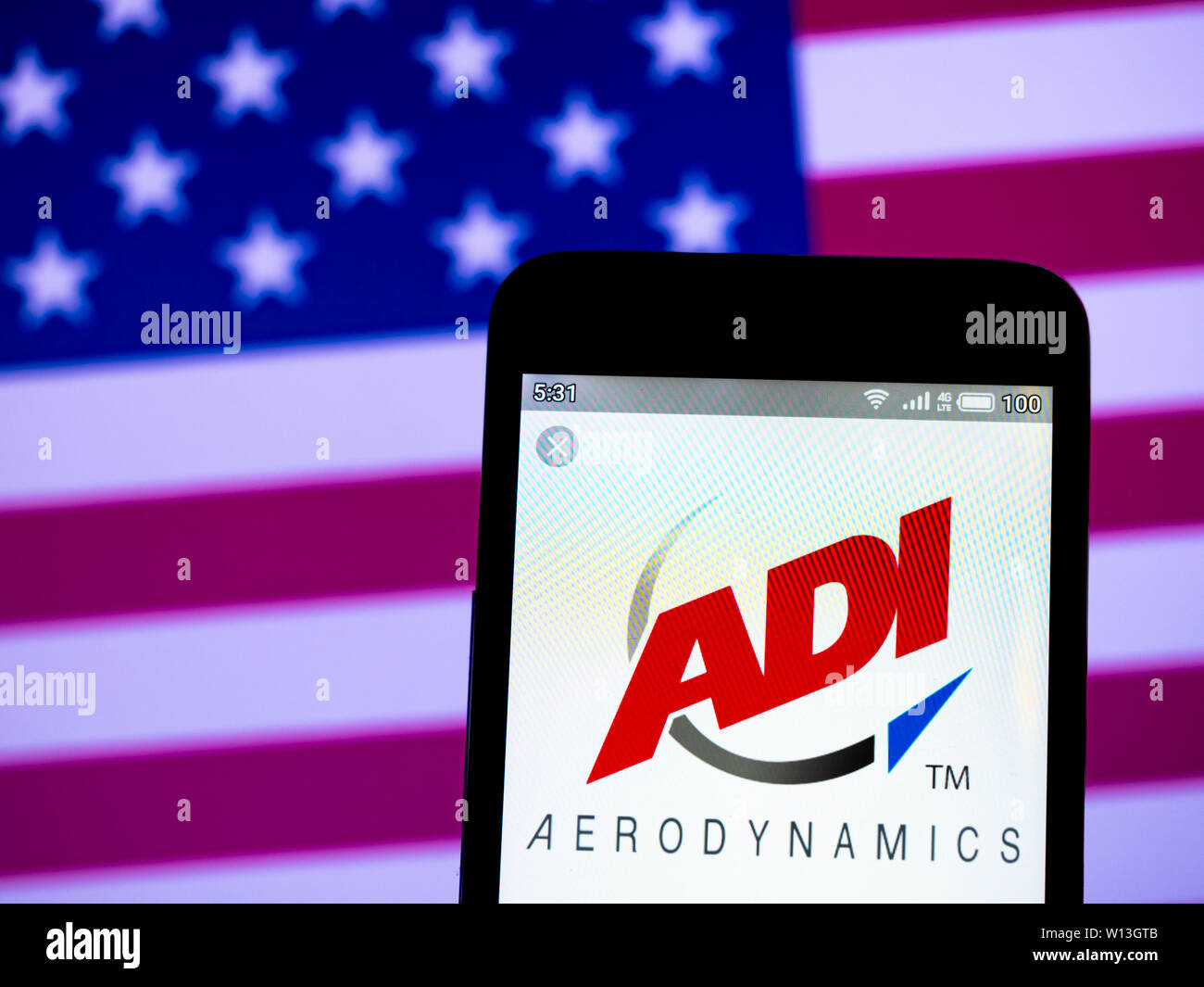 In this photo illustration the Aerodynamics Inc. (ADI) logo is seen ...