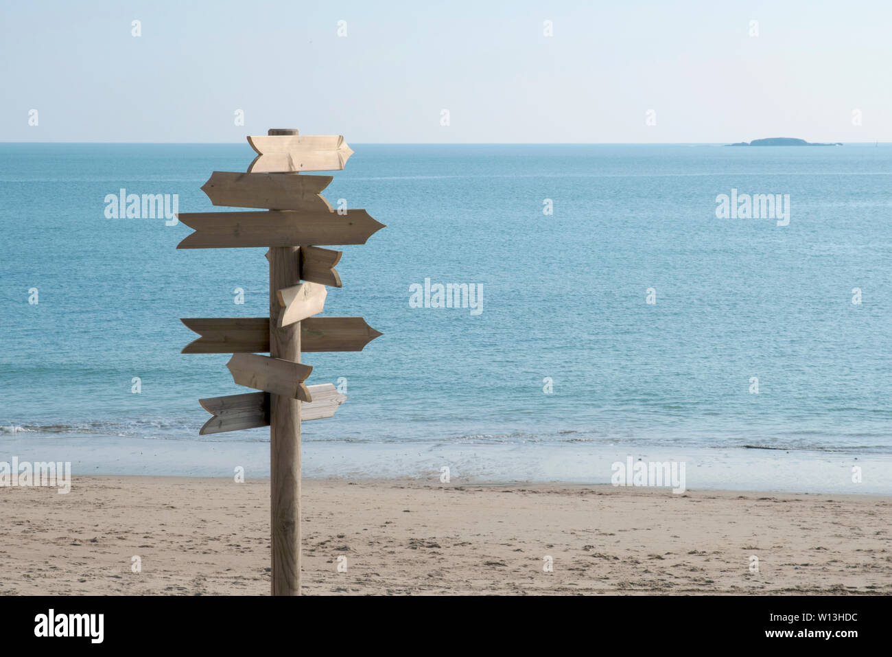 Signs without text on a beach by the sea Stock Photo - Alamy