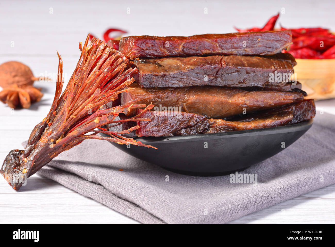 Air-dried hand-torn beef HD picture Stock Photo - Alamy