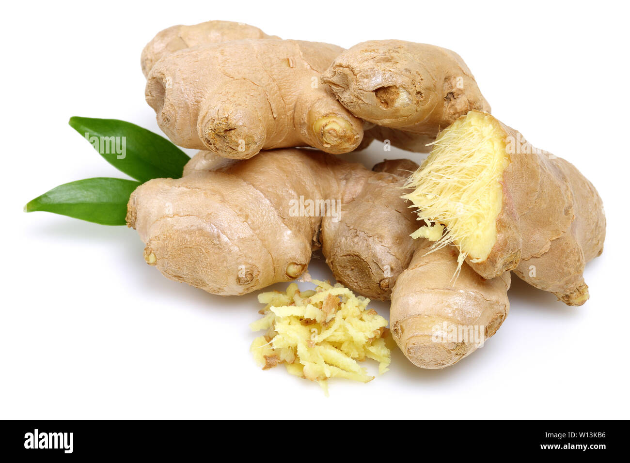 Fresh ginger root with leaves isolated on white background Stock Photo ...