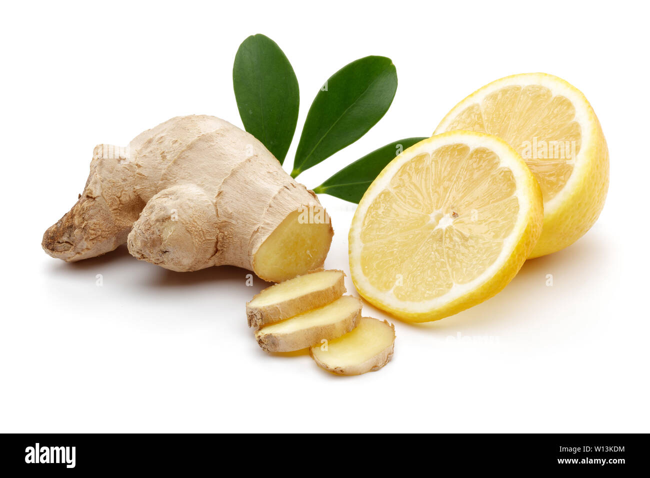 Fresh ginger and lemon with leaves isolated on white background Stock ...
