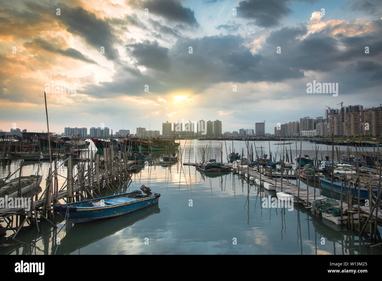 Summer fishing port scenery Stock Photo - Alamy