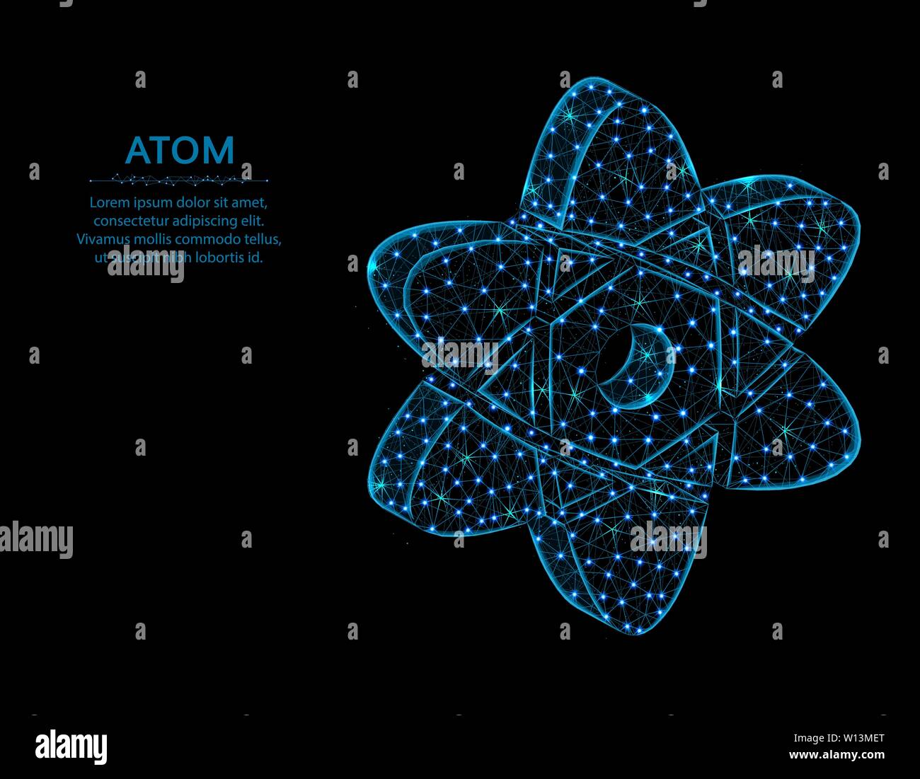 Atom low poly design, Science in polygonal style, chemistry and physics ...