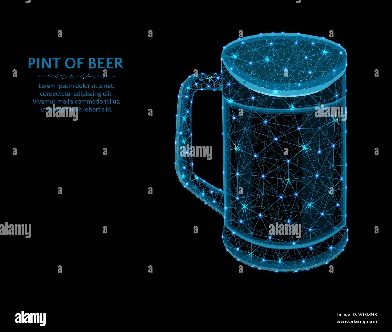 Pint of beer low poly graphic model, polygonal glass mug, alcohol drink ...