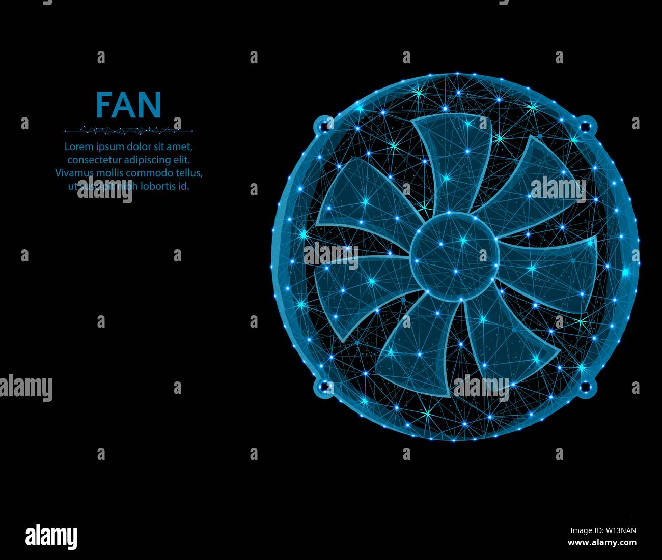 Fan low poly graphic model, polygonal electronic equipment, cooling ...