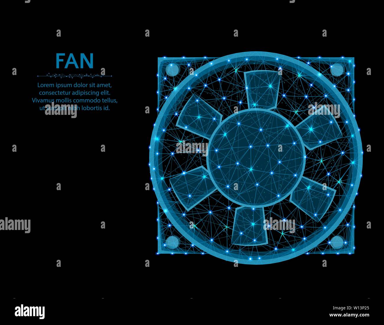 Fan low poly graphic model, polygonal electronic equipment, cooling ...