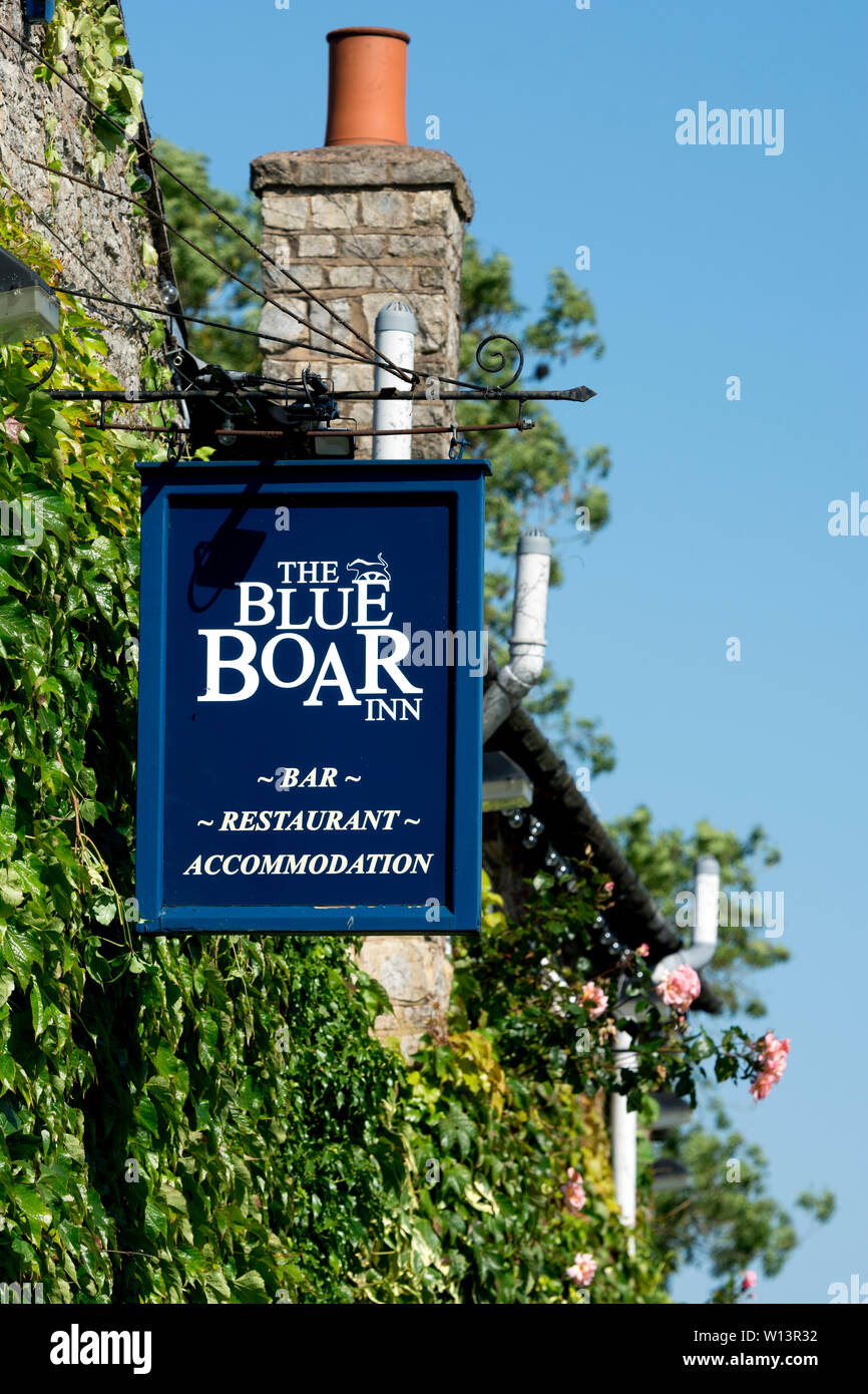 The Blue Boar Inn sign, near Temple Grafton, Warwickshire, England, UK ...