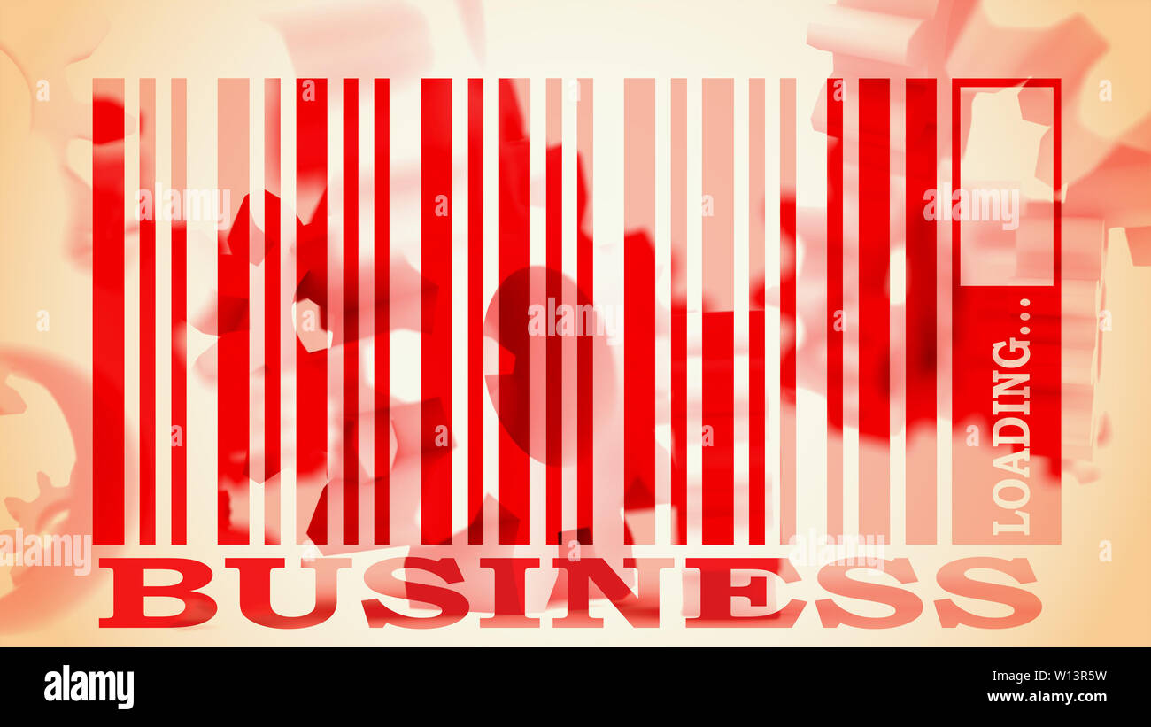 Blurred gears levitation backdrop. Business loading bar code on it ...