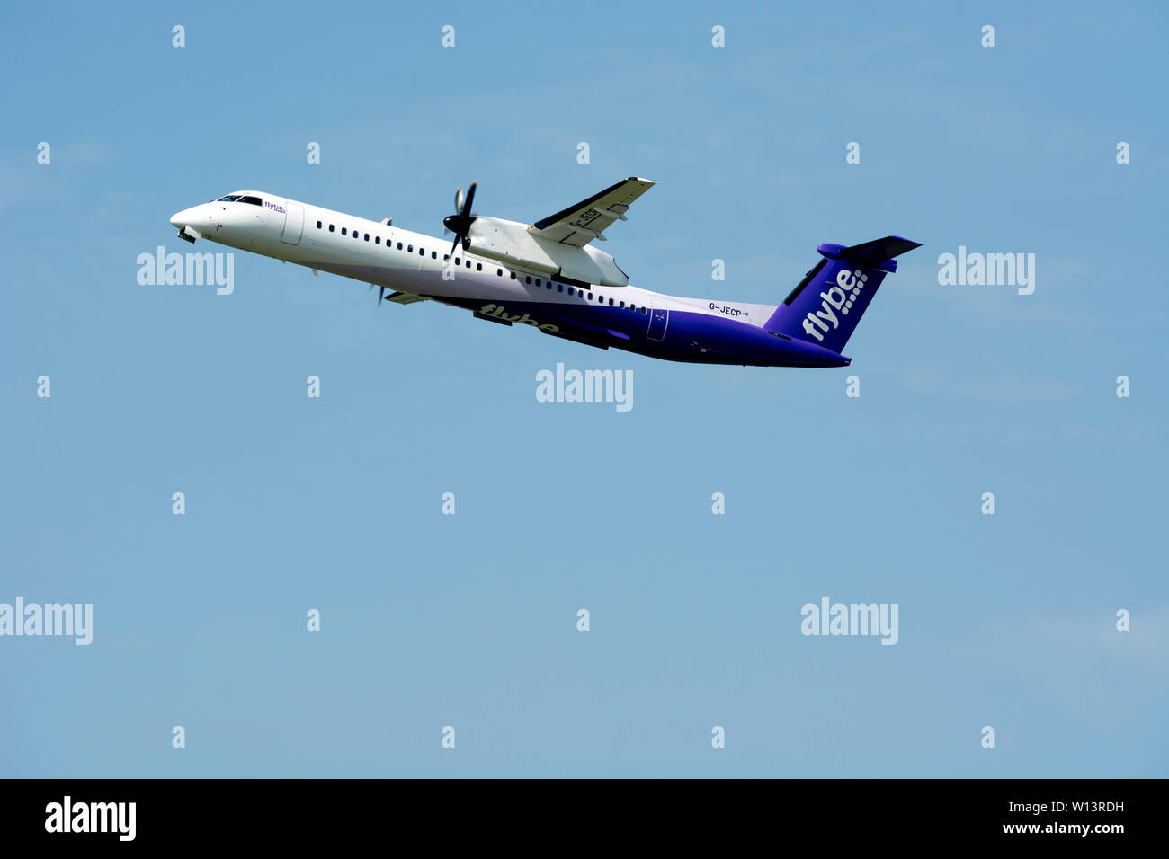 Flybe Bombardier Dash 8 taking off at Birmingham Airport, UK (G-JECP ...