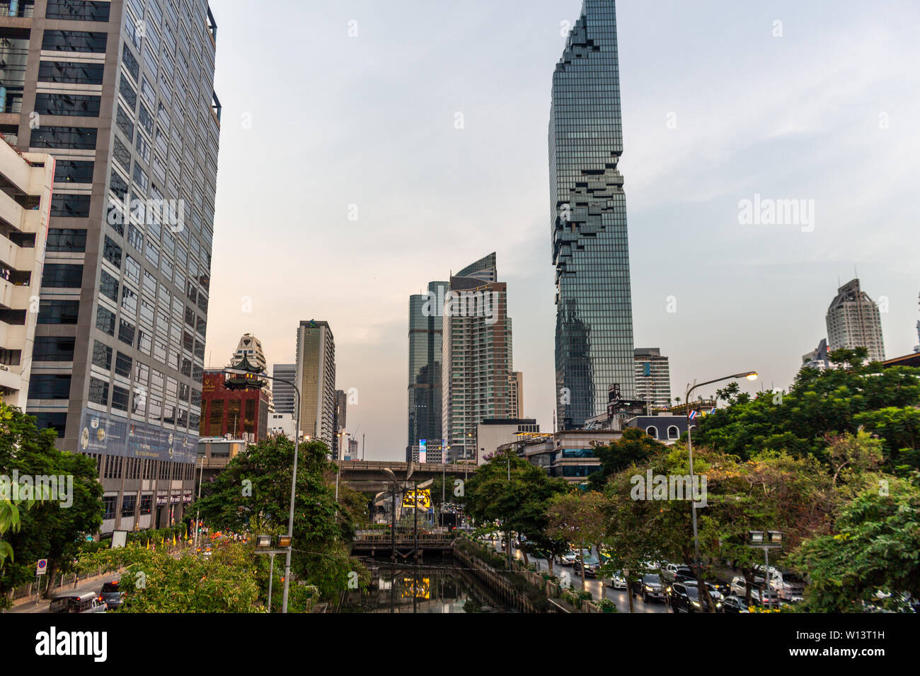 Bangkok, Thailand - April 12, 2019: Modern skyscrapers seen from Silom ...