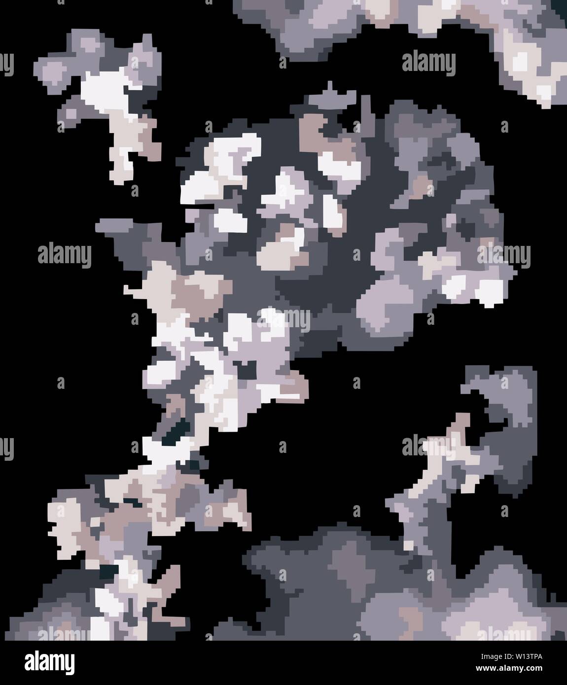 Beautiful white flowers in pixel art style on black background ...