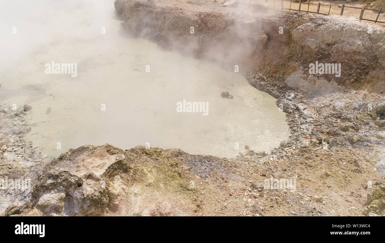 plateau with volcanic activity, mud volcano Kawah Sikidang, geothermal ...