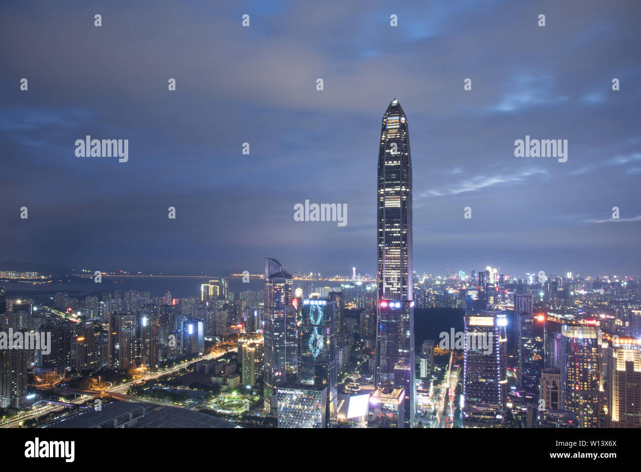 Chinese city skyline complex high-rise building building night view ...
