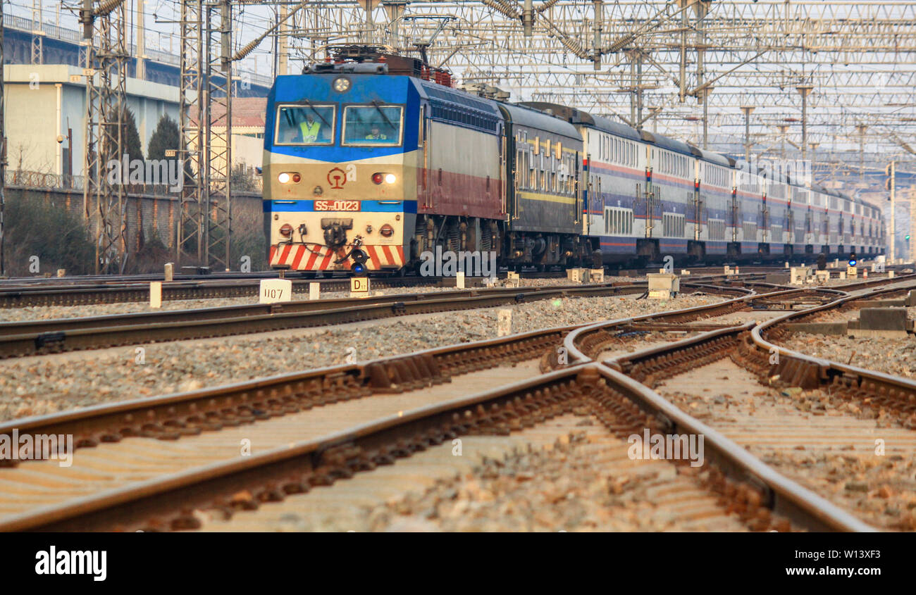 Double-decker train in Xibao section of Longhai Line Stock Photo - Alamy