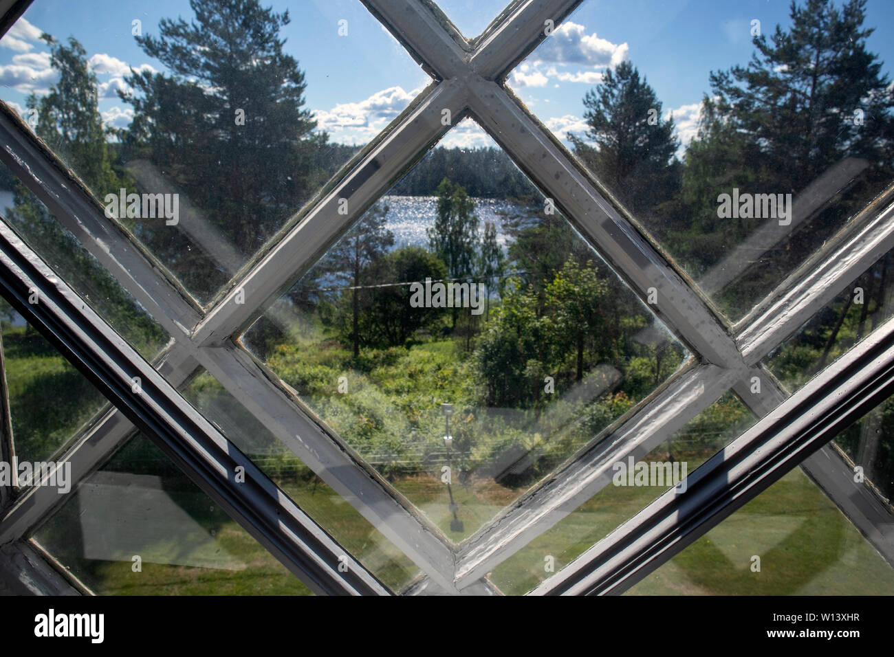 summer scenery behind old window, Finland Stock Photo - Alamy