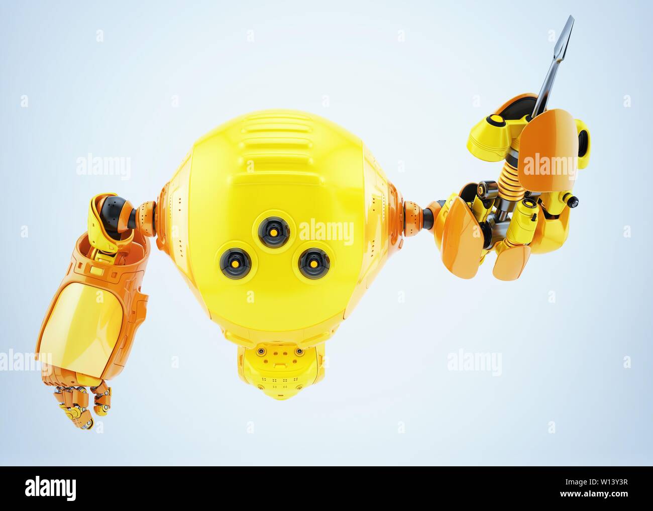 Yellow slogger robot holding screwdriver 3d rendering Stock Photo - Alamy