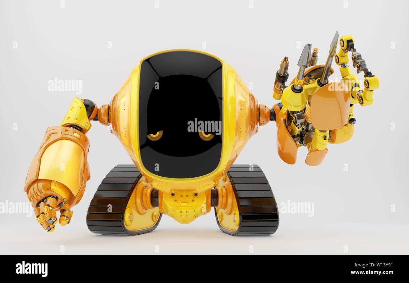 Slogger robot on tracks with digital face and multi-functional arm tool ...