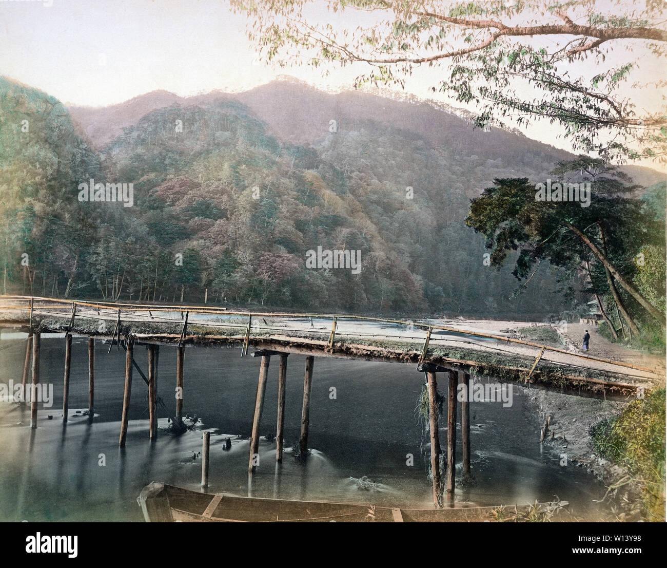 [ 1890s Japan - Togetsukyo Bridge, Kyoto ] — Togetsukyo Bridge across ...