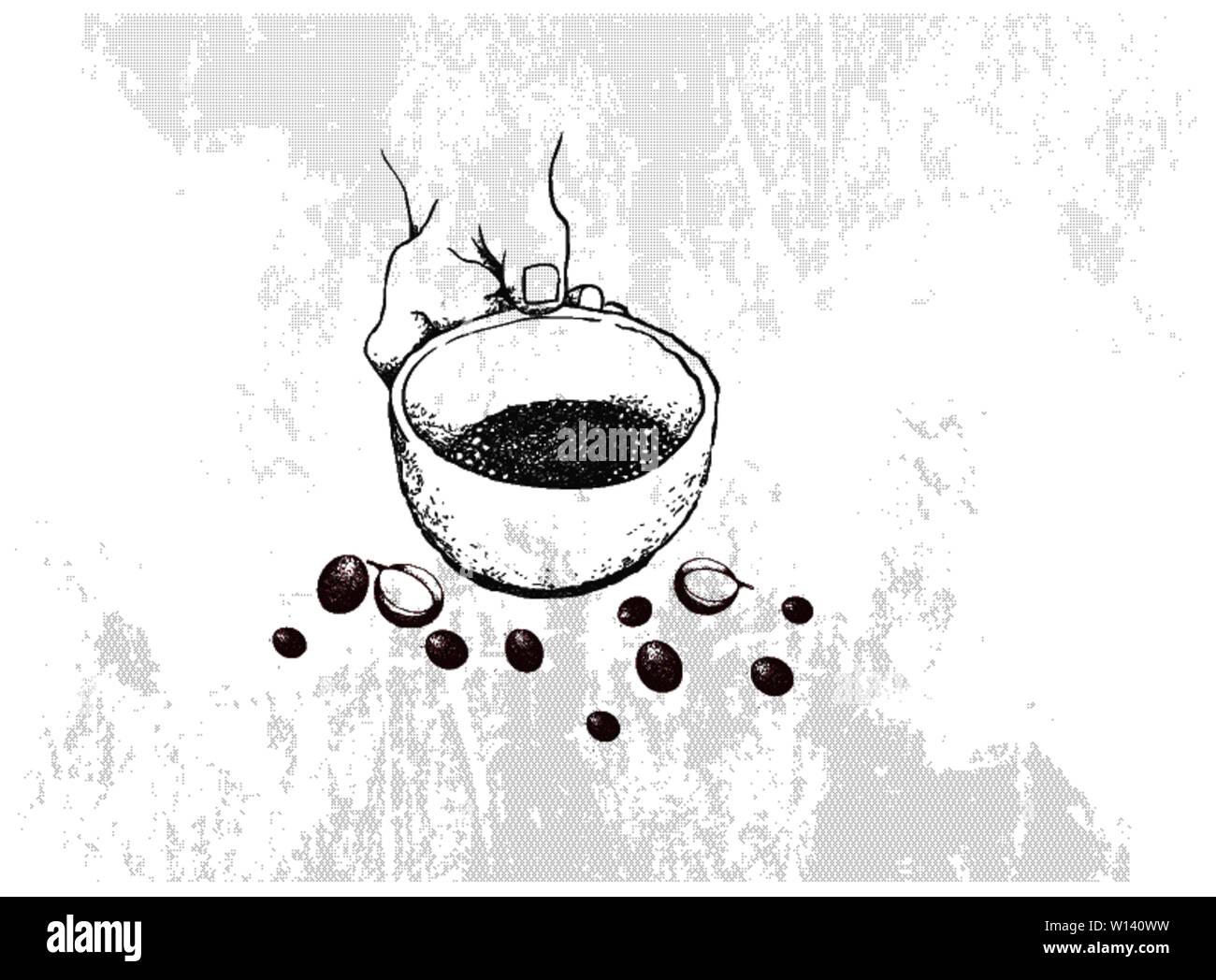 Coffee Time, Illustration Hand Drawn Sketch of Hand Holding A Cup of ...