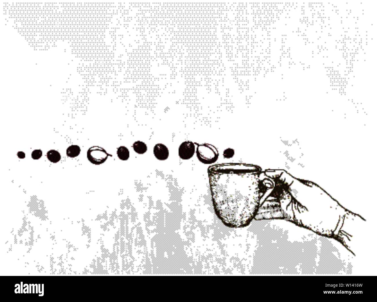 Coffee Time, Illustration Hand Drawn Sketch of Hand Holding A Cup of ...