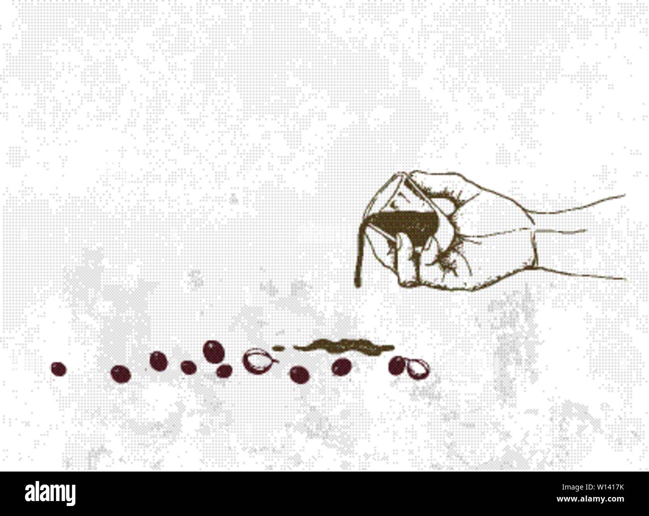 The Taste of Coffee, Illustration Hand Drawn Sketch of Hand Holding A ...