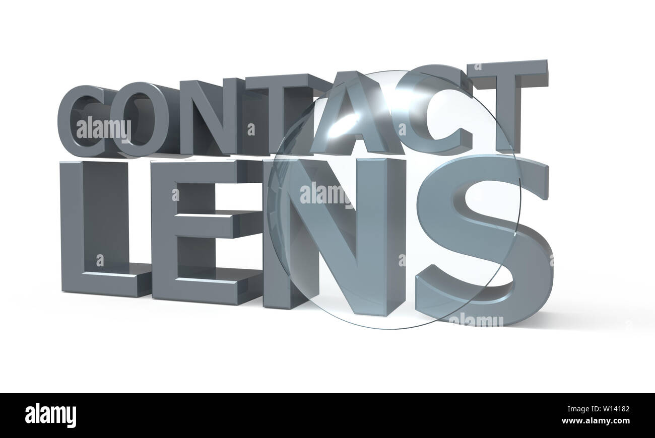 Contact lens on the background of the inscription.3D illustration ...
