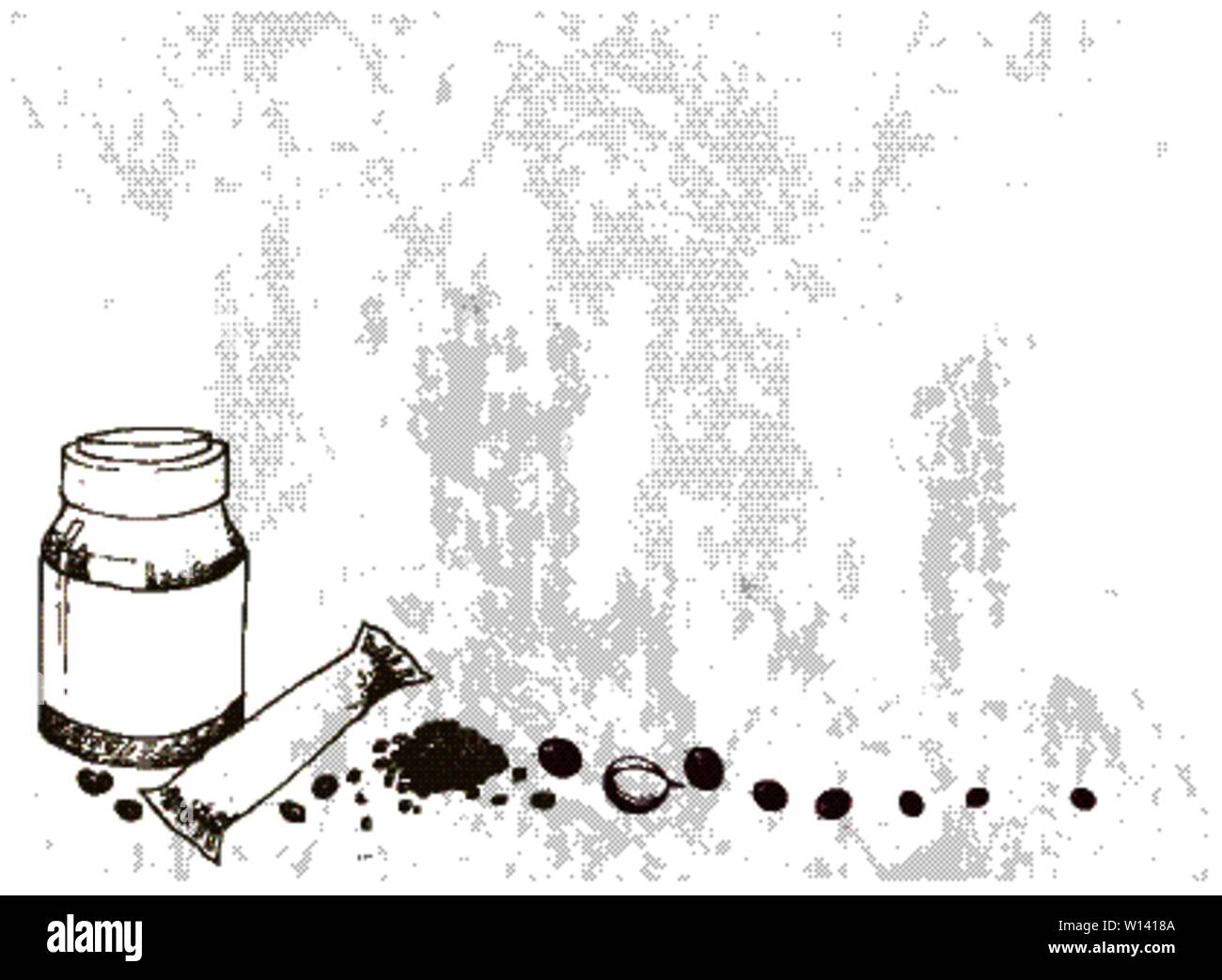 Illustration Hand Drawn Sketch of Instant Coffee or Coffee Powder with ...