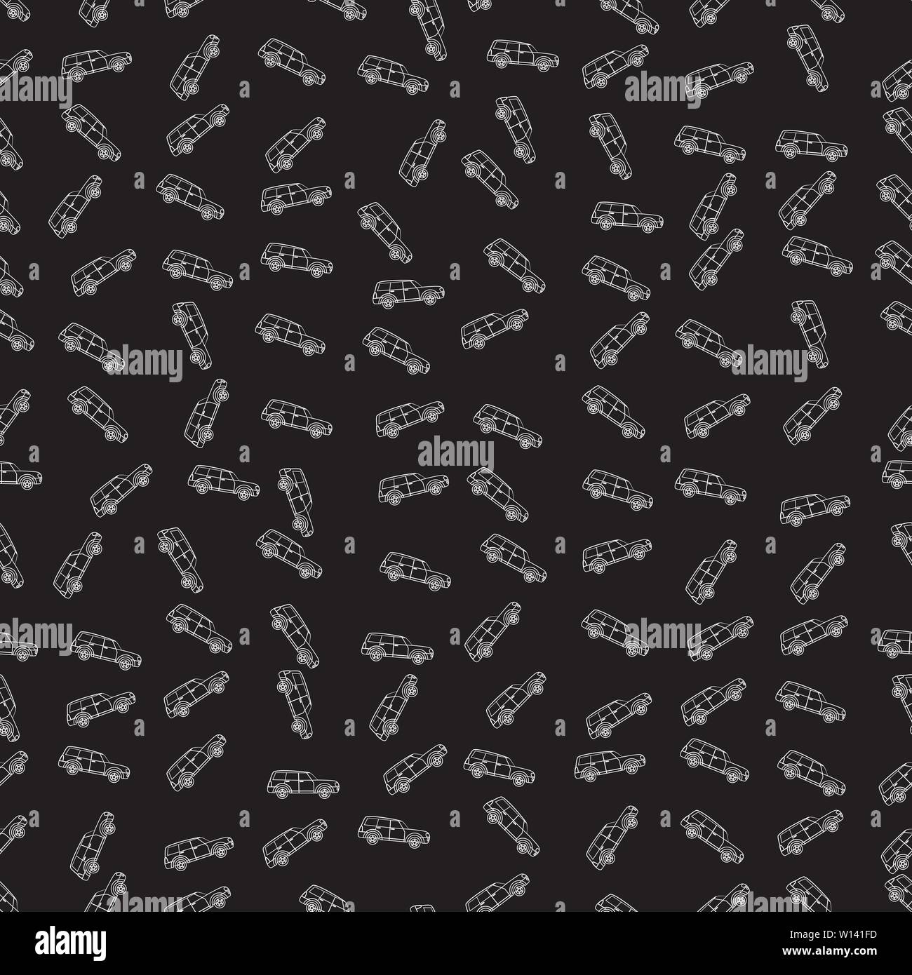 Seamless pattern. White cars on a black background. Automotive and ...