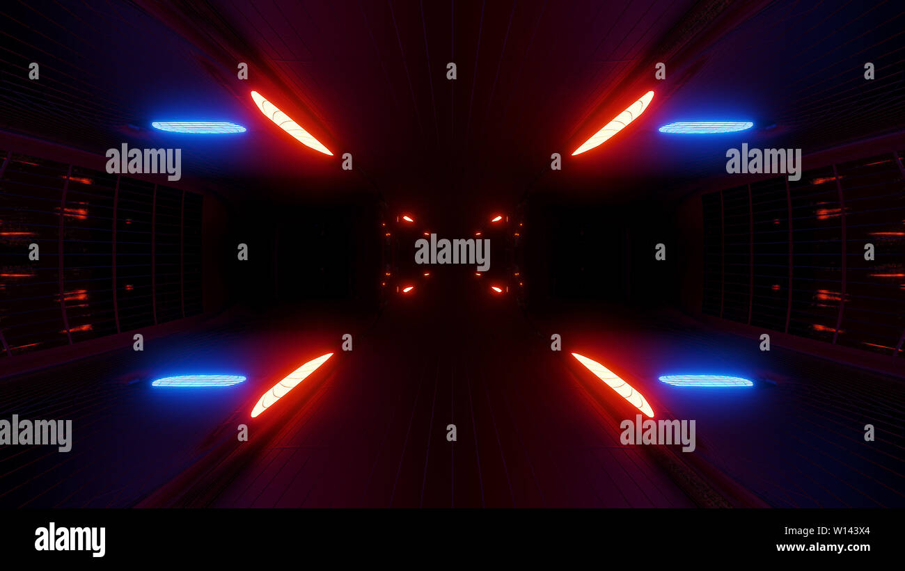 futuristic scifi dark tunnel background with glowing lights 3d render ...