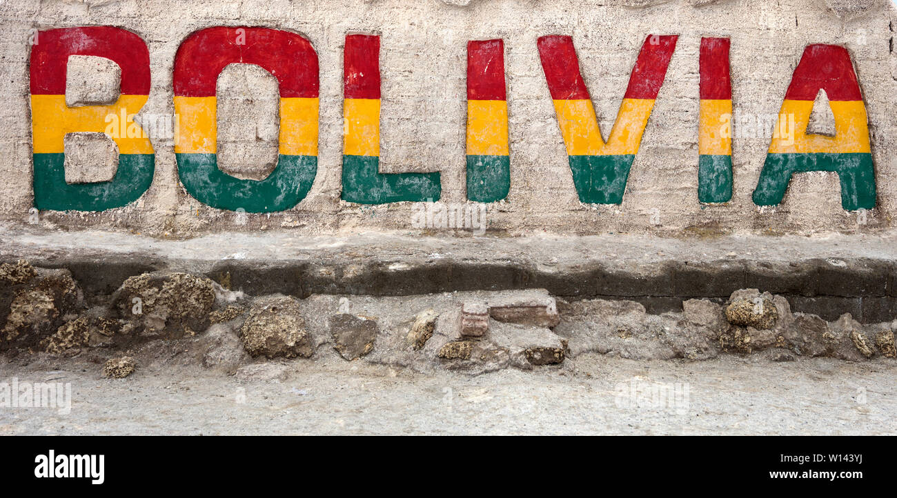 Colorful Bolivia sign at Salar de uyuni Stock Photo - Alamy