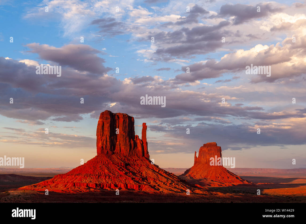 The famous Merrick and Mittens Buttes from monument valley basking in ...