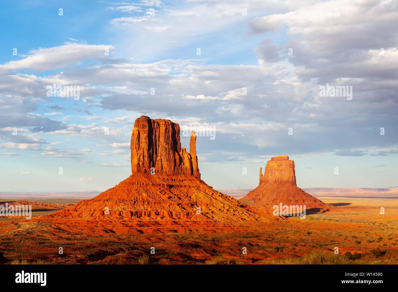 The famous Merrick and Mittens Buttes from monument valley basking in ...