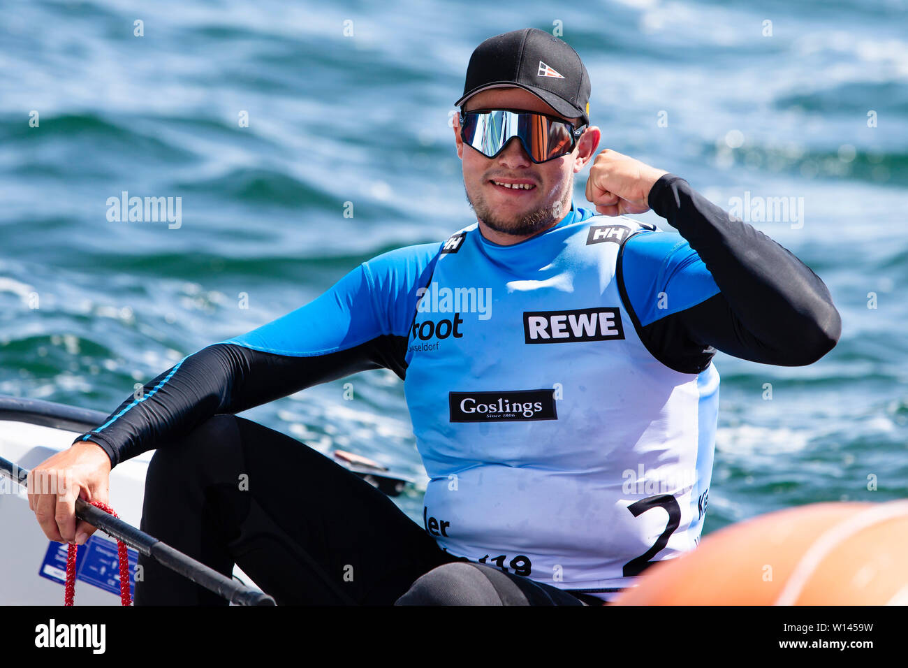 Kiel, Germany. 30th June, 2019. Berlin's Finn sailor Phillip Kasüske is ...