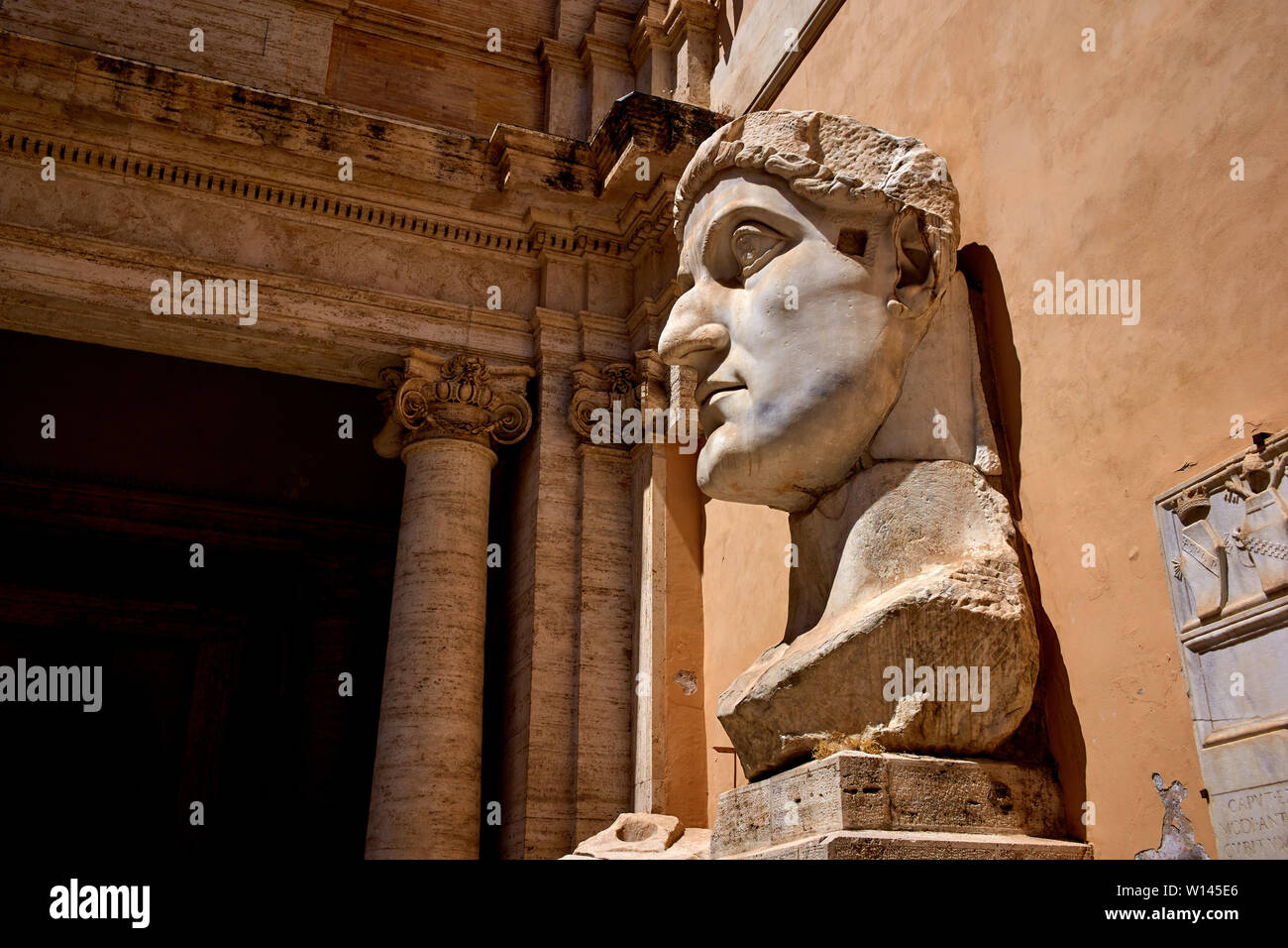 Fragments of a colossal staue of the Emperor Constantine on display at ...
