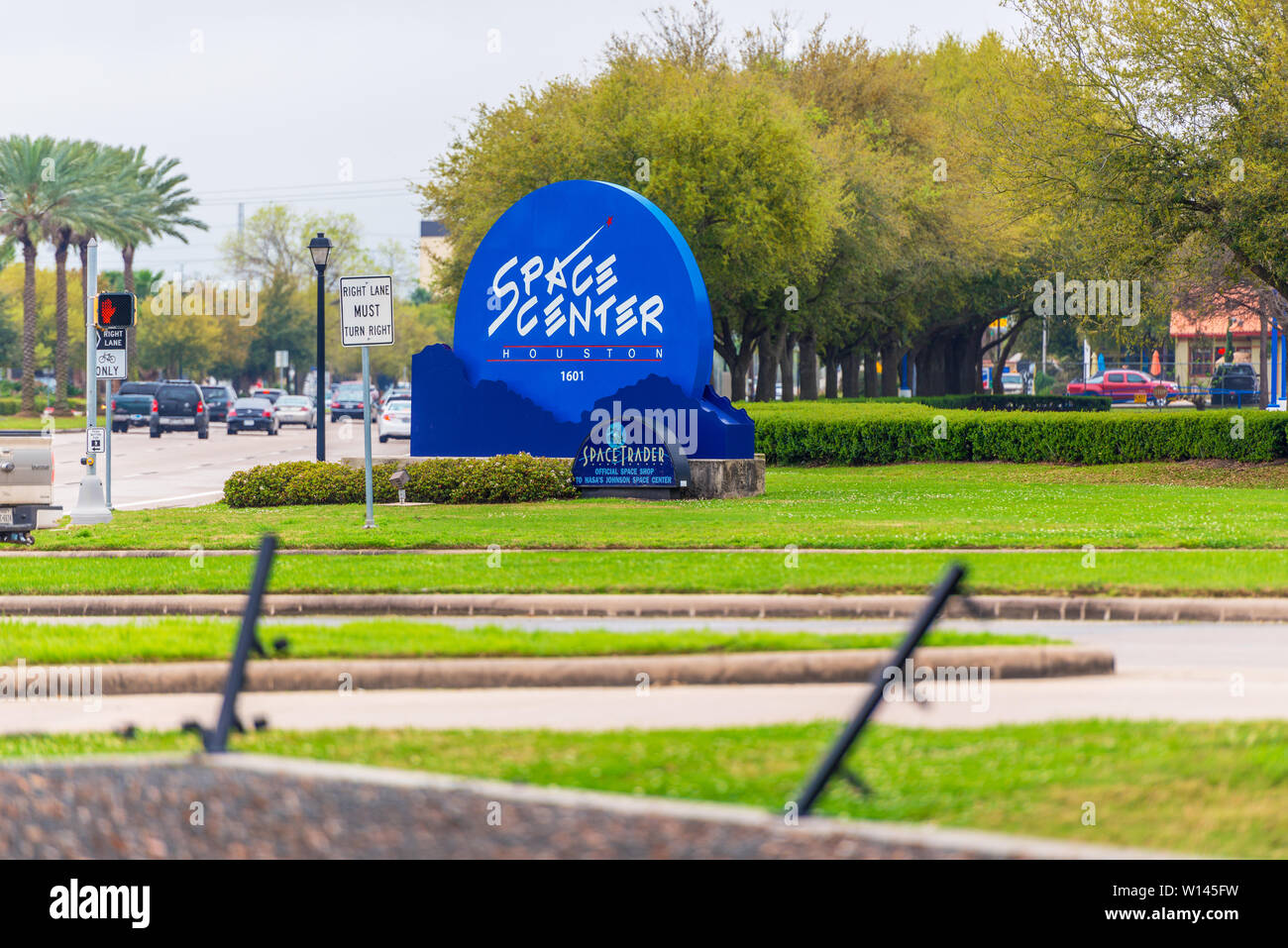 Entrance Sign to Space Center Houston USA. Space Center Houston is an ...
