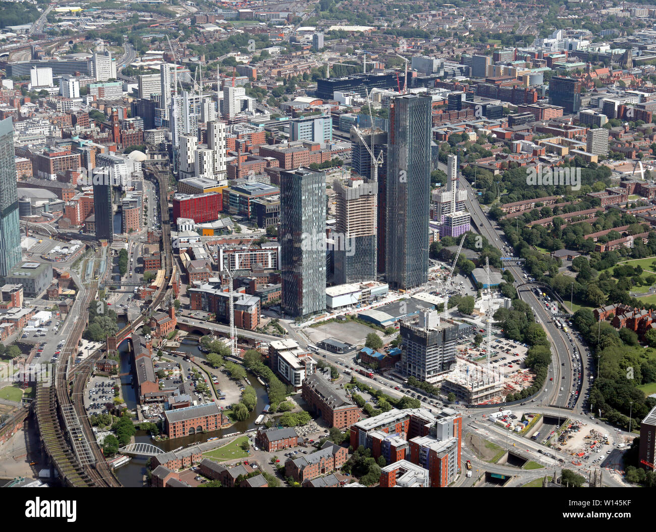 aerial view of Manchester city centre, June 2019 Stock Photo - Alamy