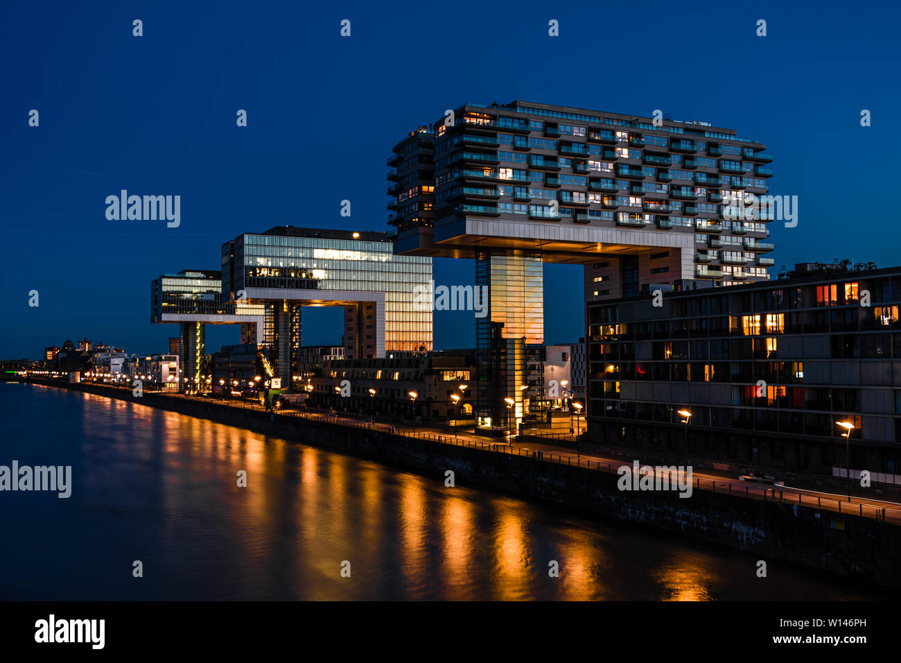 COLOGNE, GERMANY - MAY 13: The so called crane houses at the river ...
