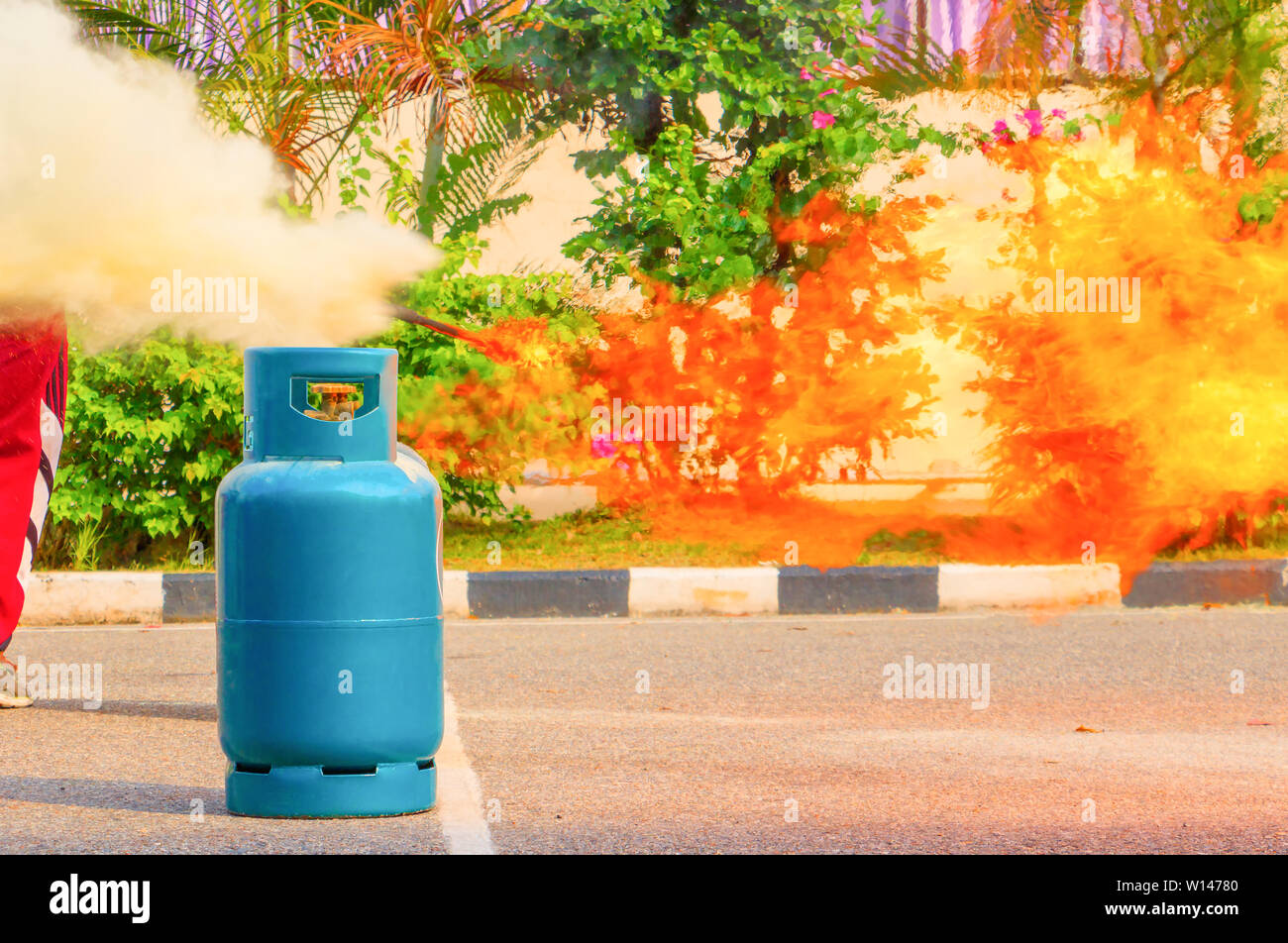 fire fighter Gas tank during a learning training exercise select focus ...