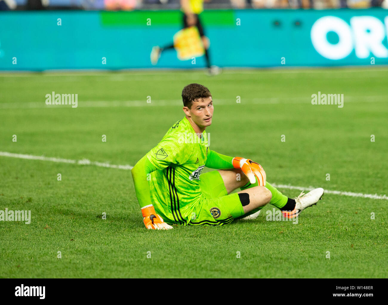 Goalkeeper Matt Freese (1) of Philadelphia Union reacts after allowing ...
