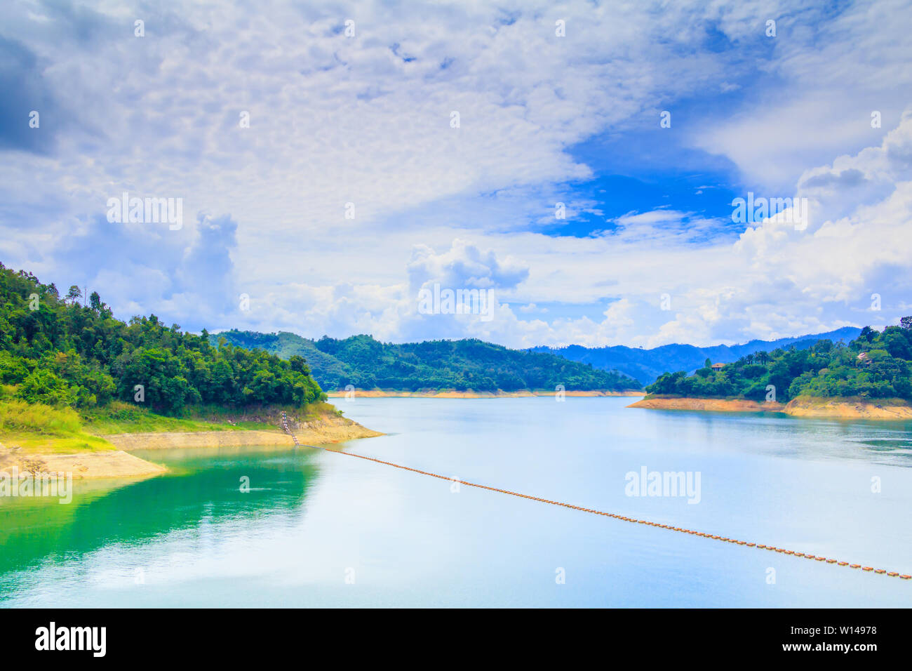 river in dam countryside for water Power generation with copy space add ...